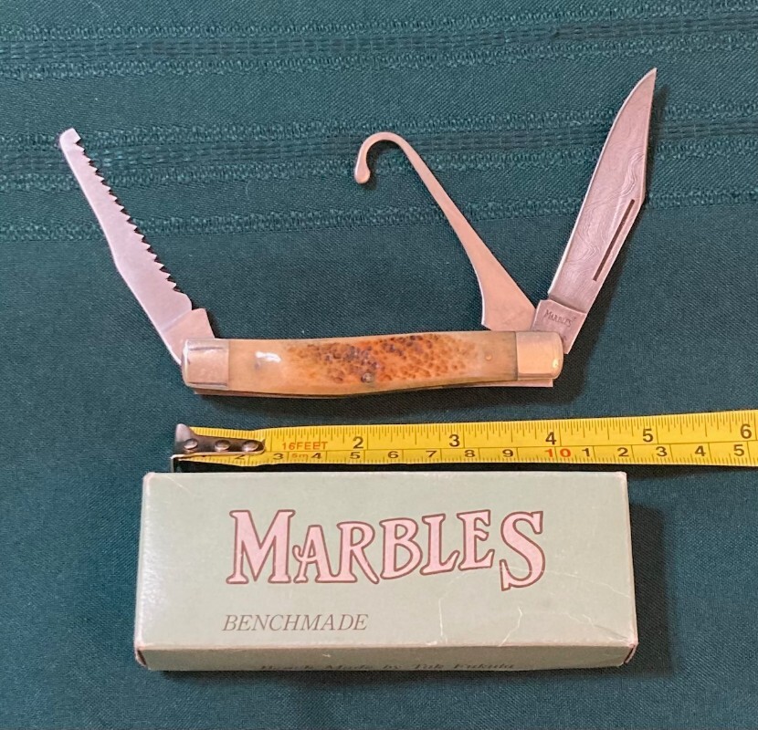 Marble's 1990's Stag Damascus Bird Hook Folder