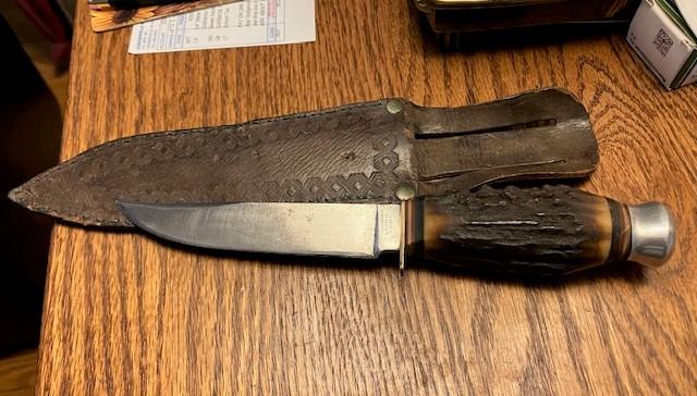 SUPER KNARLY STAG HANDLE ON SHEATH KNIFE