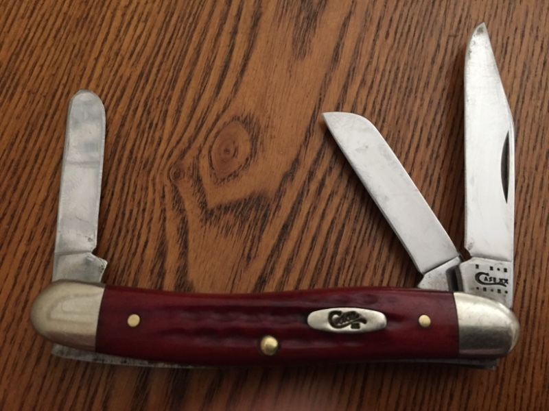 Case 6318 SS pocket worn red bone stockman edc