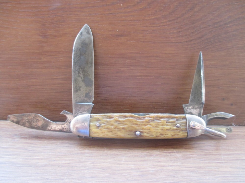 Made In USA Scout/Utility Knife Blonde Rogers Bone