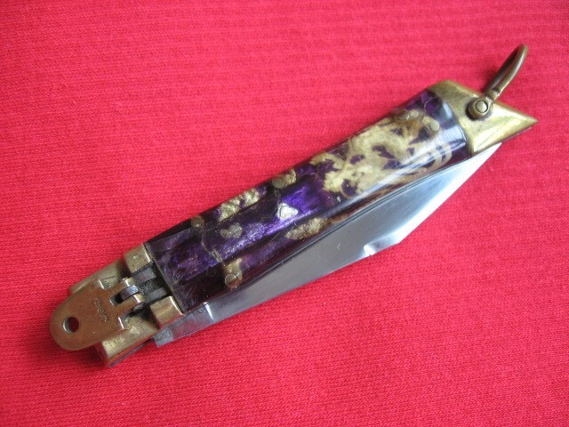 Vintage Japan Mexico PURPLE DRAGON Leverlock Switchblade Knife