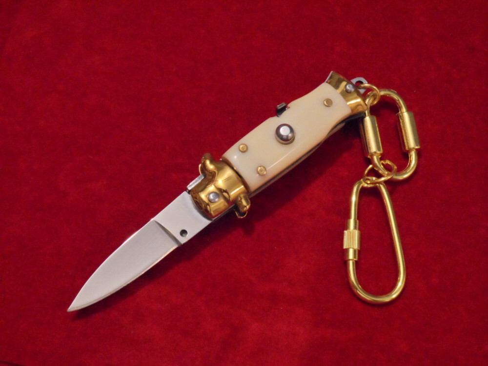 New 3-3/4" Italian wasp body Ivory/Gold Stiletto keychain knife