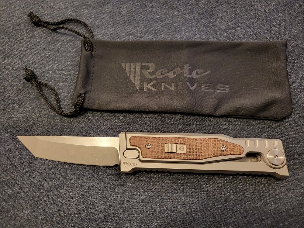 *NIB* REATE EXO-M GRAVITY OTF KNIFE w/BURLAP MICARTA TITANIUM HANDLE