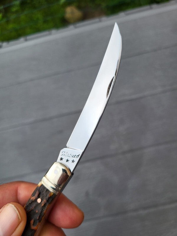 4" Custom Made Curved Knife, Premium Stag Handle, Rare Pattern