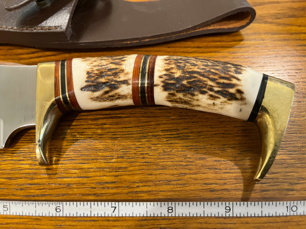 Custom 10" Trailing Point Hunting Knife w/Large Brass Guard & Pommel ...