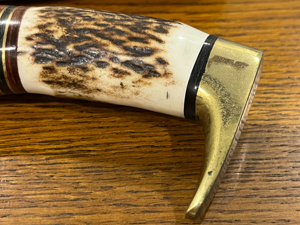 Custom 10" Trailing Point Hunting Knife w/Large Brass Guard & Pommel ...