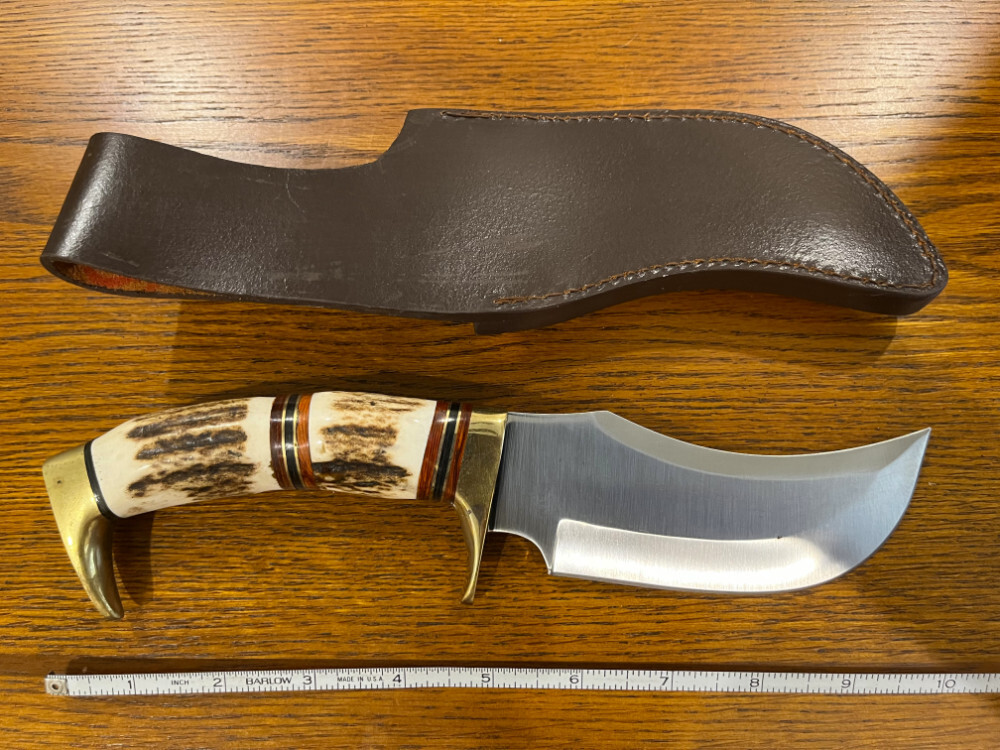 Custom 10" Trailing Point Hunting Knife w/Large Brass Guard & Pommel ...