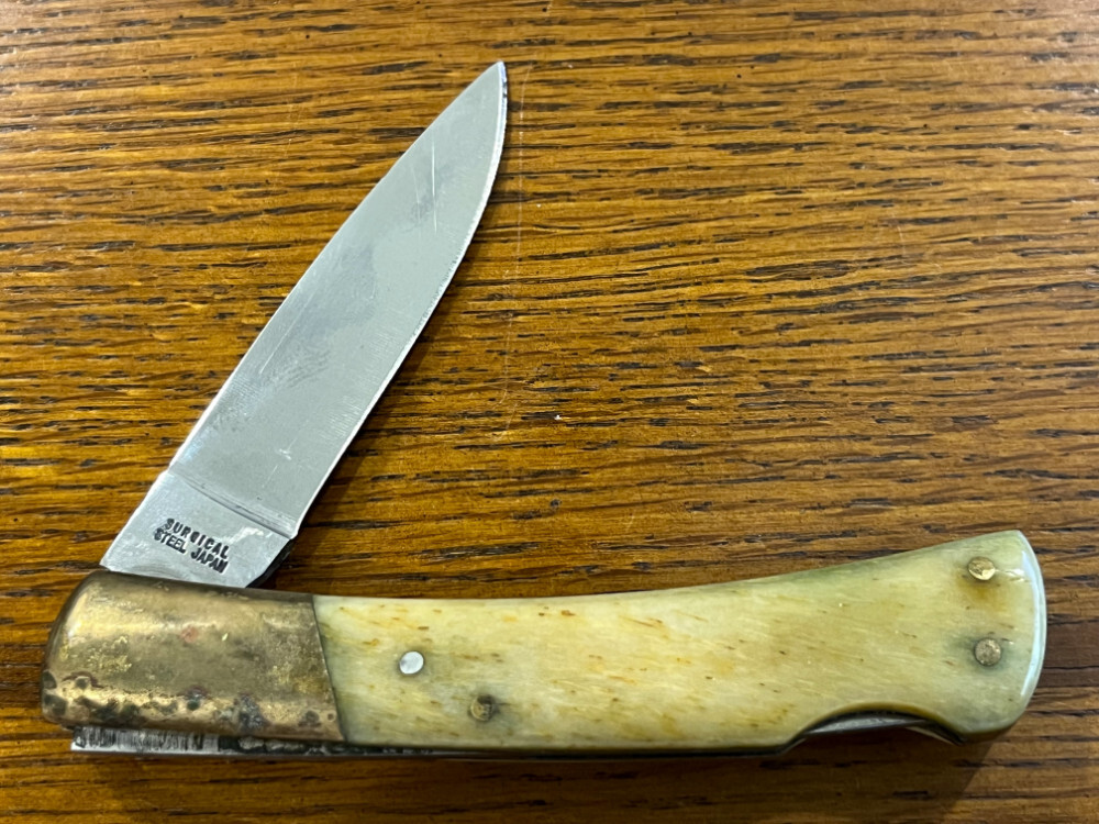 National Blade Scrimshaw Sting Ray Drop Point Lockback Folding Knife Japan