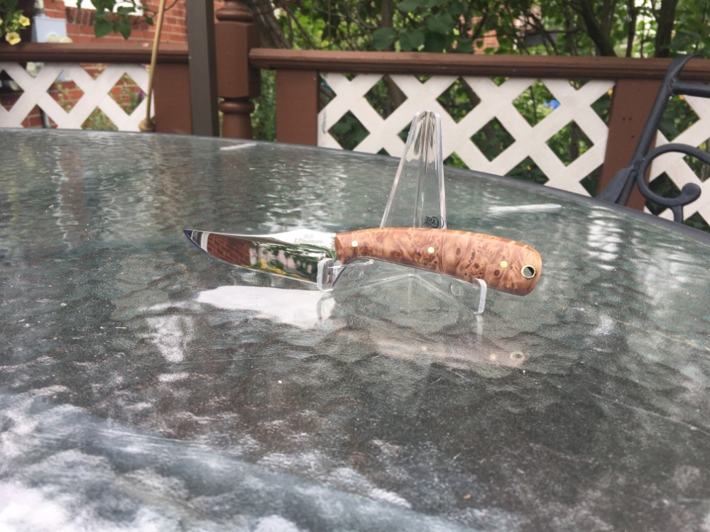 Custom Sharpfinger Style Knife with Stabilized Maple Burl Wood Handles