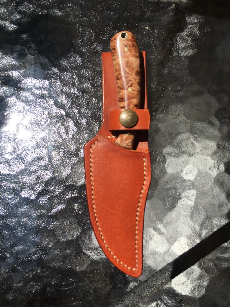 Custom Sharpfinger Style Knife with Stabilized Maple Burl Wood Handles