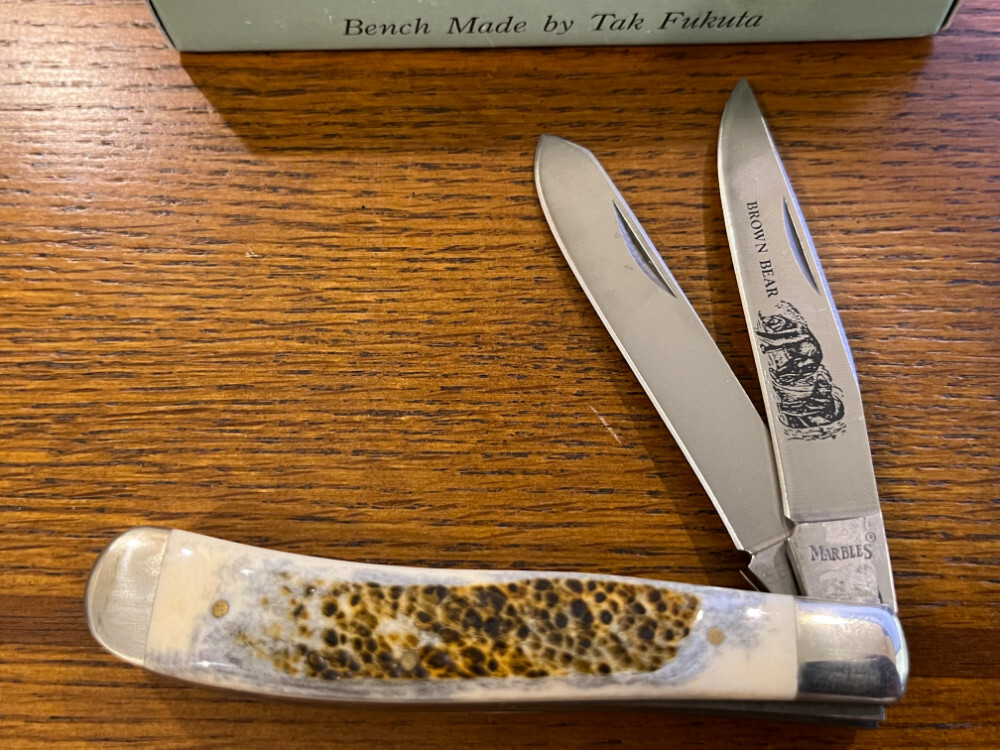 Marbles Benchmade/Tak Fukuta "Brown Bear" 2-Blade Trapper Folding Knife ...