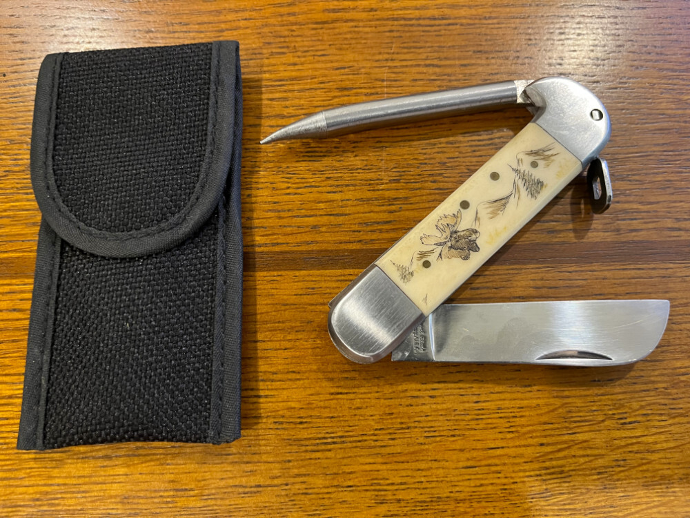 National Blade Sailors Rigging Marlin Spike Knife w/Scrimshaw Smooth ...