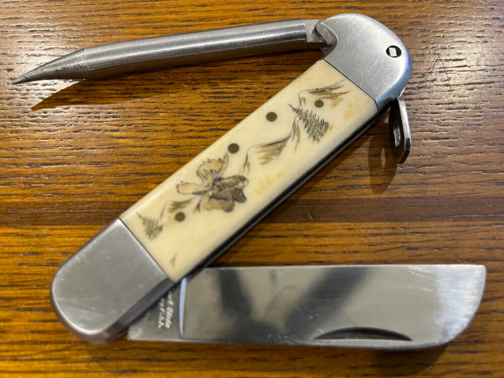 National Blade Sailors Rigging Marlin Spike Knife w/Scrimshaw Smooth ...