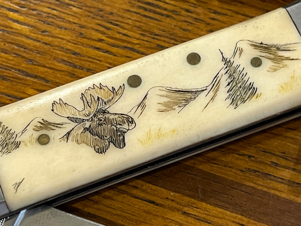 National Blade Sailors Rigging Marlin Spike Knife w/Scrimshaw Smooth ...