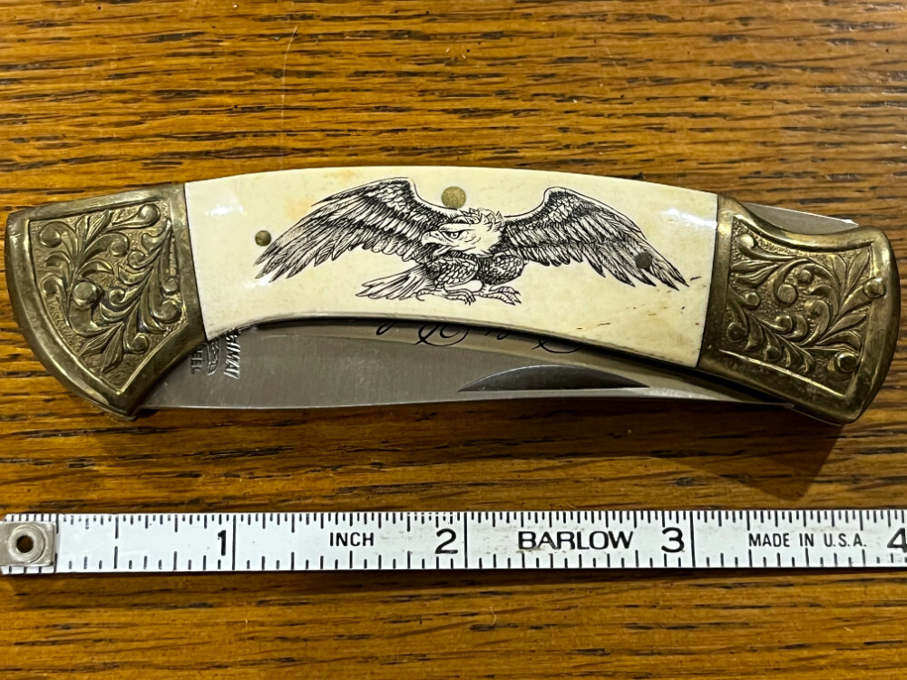 Parker-IMAI K-116 Bald Ruler Lockback Knife w/Scrimshaw Bone Scales ...