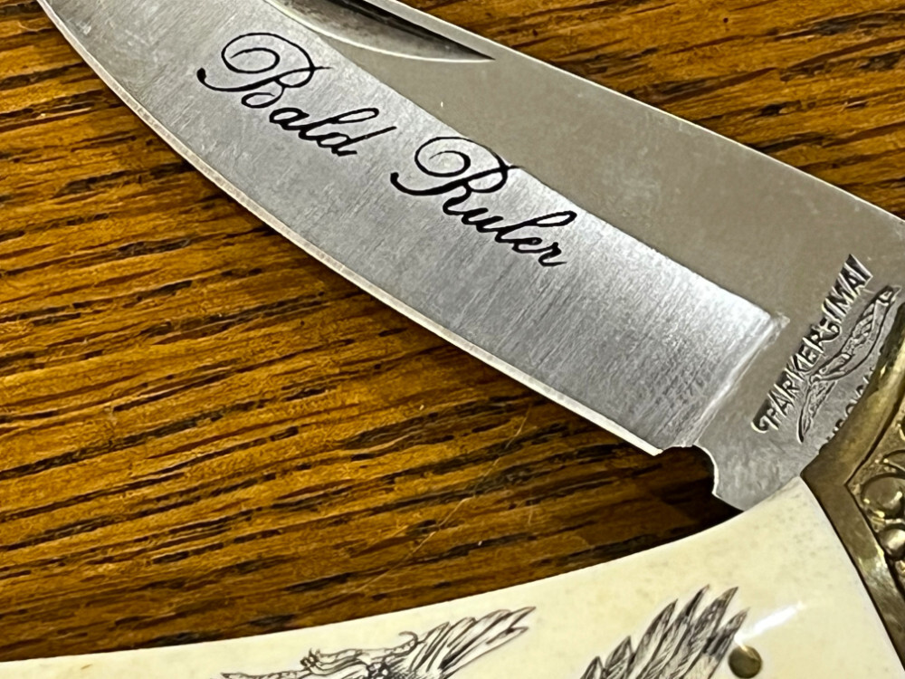 Parker-IMAI K-116 Bald Ruler Lockback Knife w/Scrimshaw Bone Scales ...