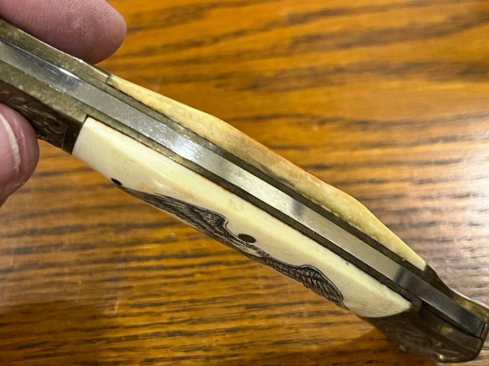 Parker-IMAI K-116 Bald Ruler Lockback Knife w/Scrimshaw Bone Scales ...