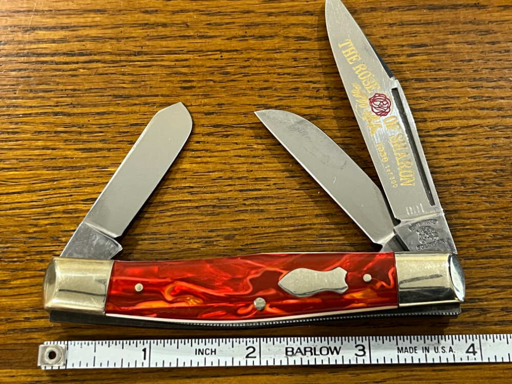 Fight'n Rooster Ltd Ed 1989 "Rose of Sharon" 3-Blade Stockman w/Red ...