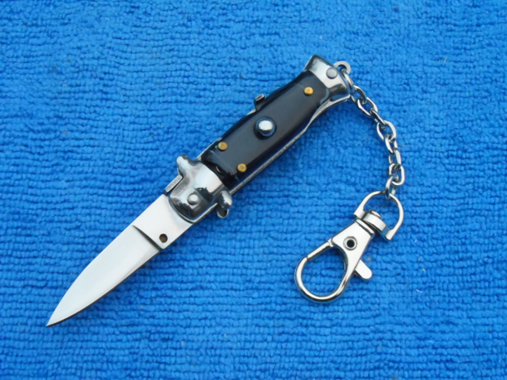 3-3/4" Italian automatic Wasp Body Black Horn Stiletto keychain ...