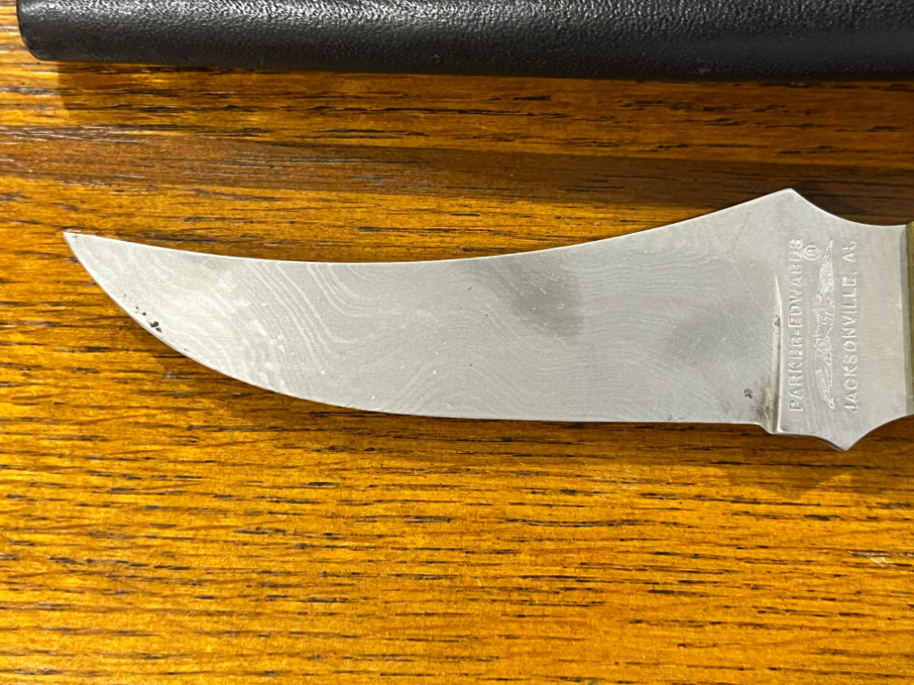 Parker-Edwards Trailing Point Hunting Knife w/Damascus Blade & Smooth ...