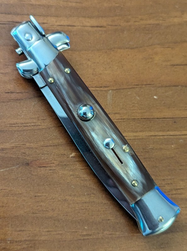 FRANK BELTRAME 23CM 9" DAGGER AUTO IN BRAZILIAN HONEY HORN...NEW