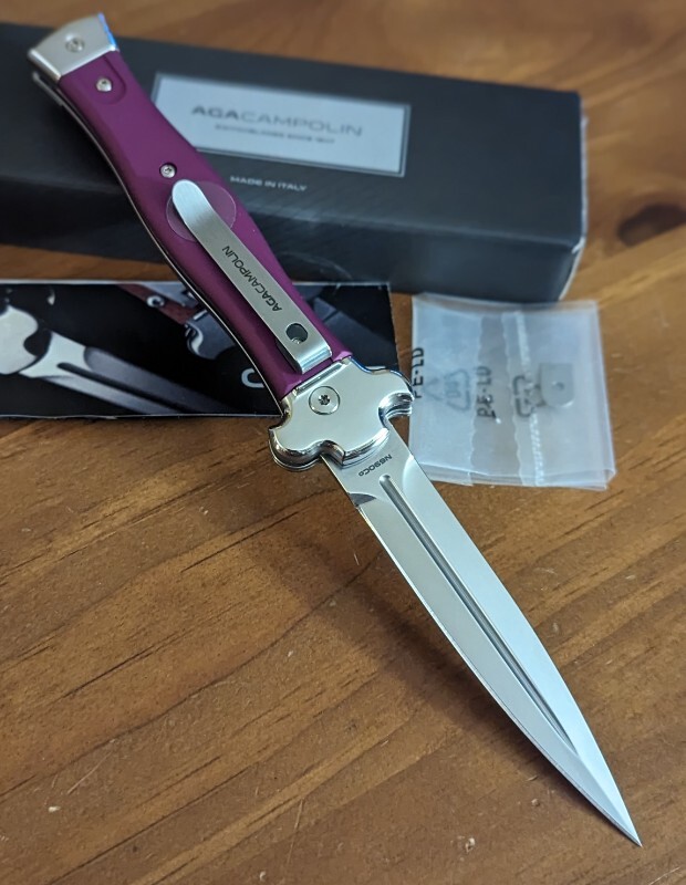 AGA Campolin "Zero" Dagger Leverlock Automatic Knife Viola Alum., 3.75 ...