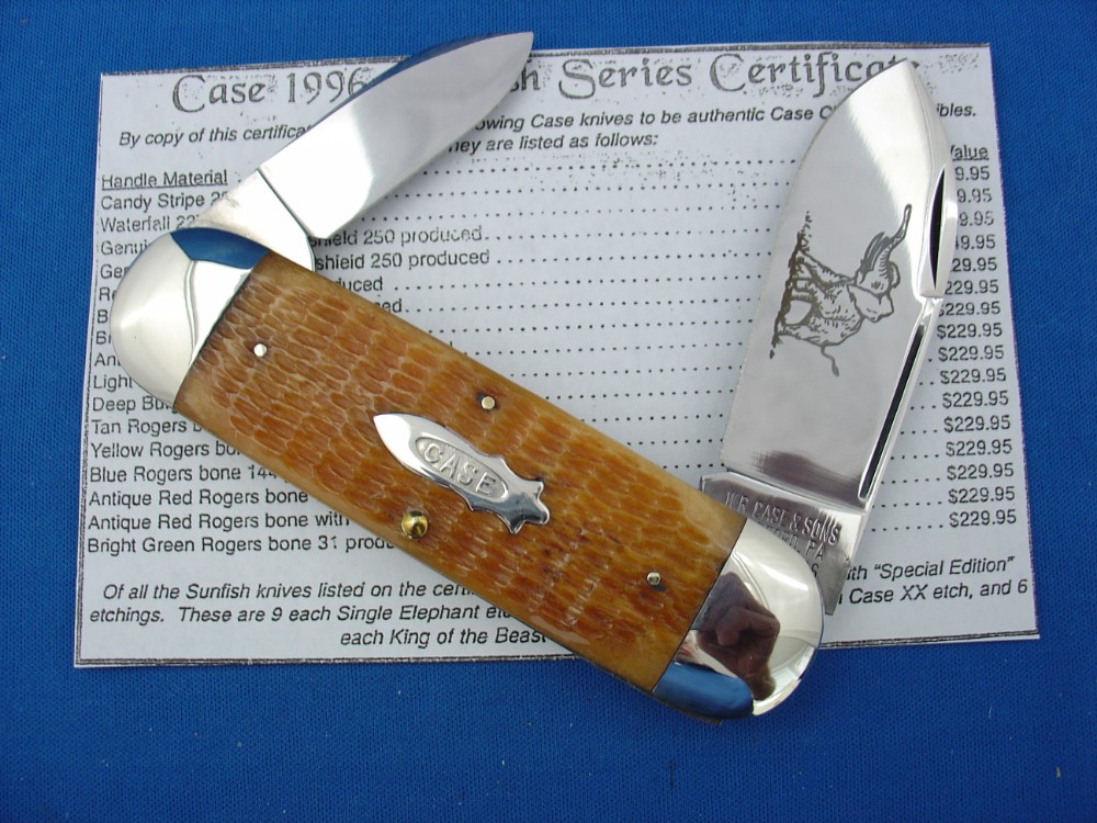 Case XX Classic Sunfish/Toenail Genuine Light Brown Rogers Bone Knife ...
