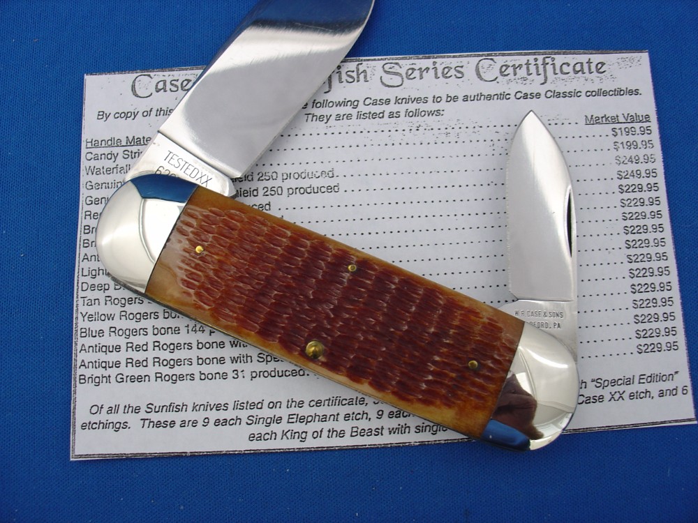 Case XX Classic Sunfish/Toenail Genuine Light Brown Rogers Bone Knife ...
