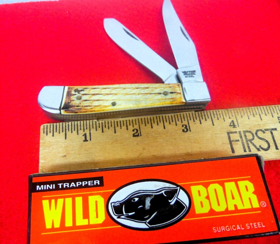 WILD BOAR 3-1/2" MINI TRAPPER CAMEL BONE IN BOX FROM A FEW YEARS BACK ...