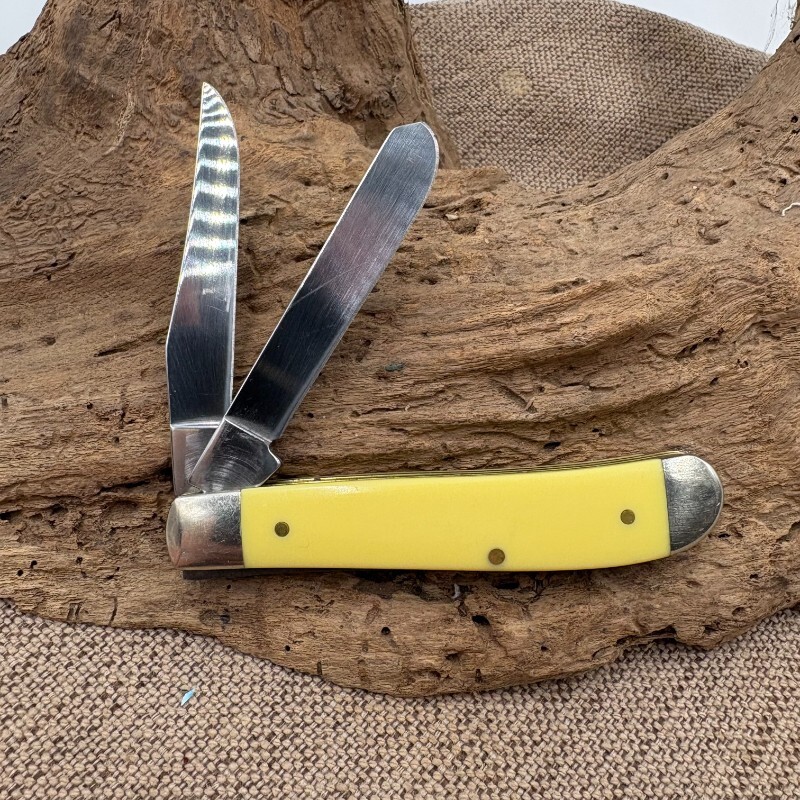 CASE XX 3207 SS MINI TRAPPER SMOOTH YELLOW HANDLE FOLDING POCKET KNIFE (94)