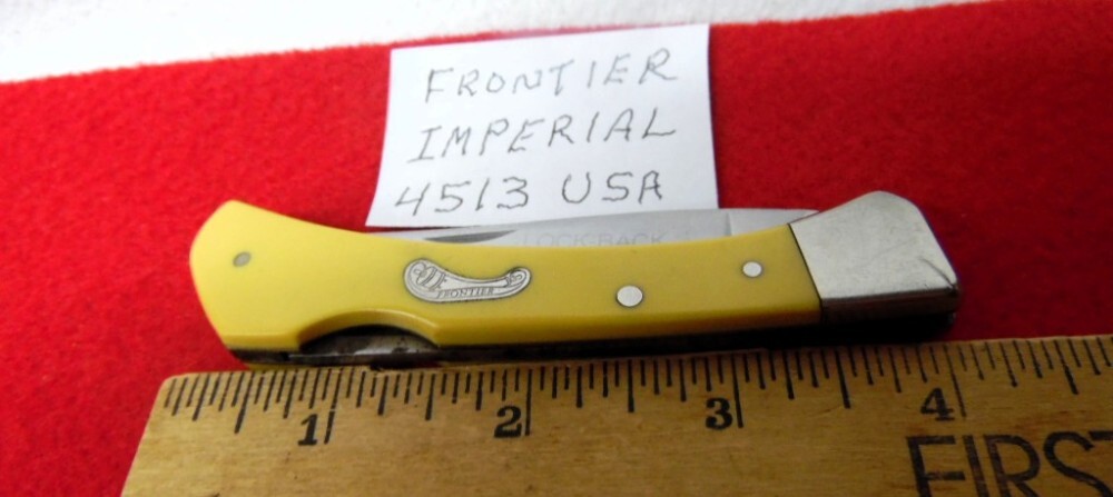FRONTIER IMPERIAL USA 4513 YELLOW HANDLE LOCK BACK 4" PRE-OWNED VERY ...