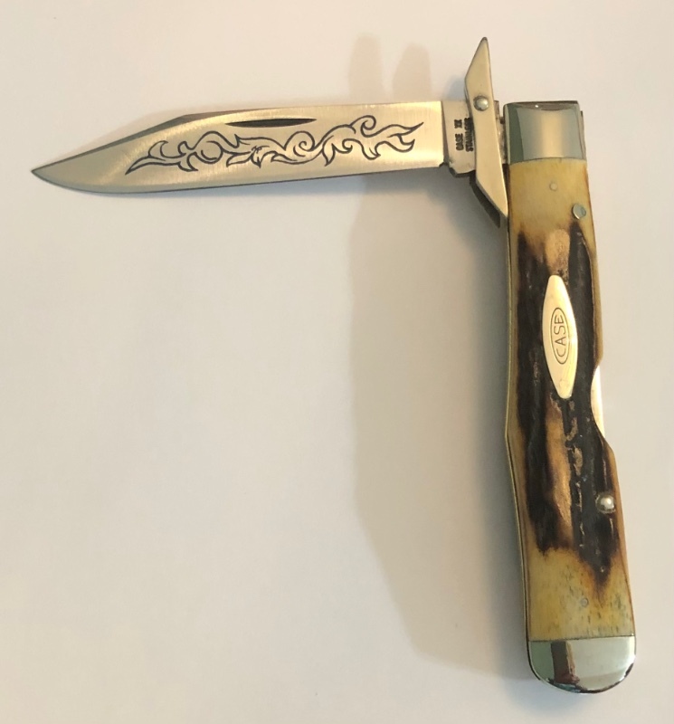 New Without Box 1977 Case Stag Blue Scroll Cheetah