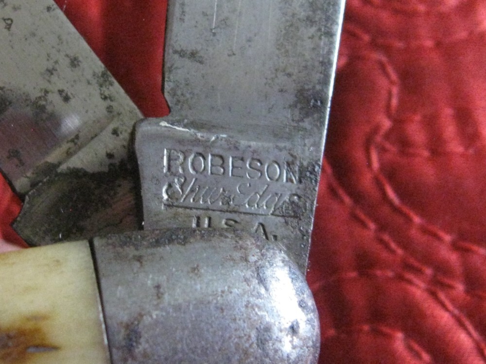 ROBESON 3 blade stock knife w/bone scales...no visible pattern number