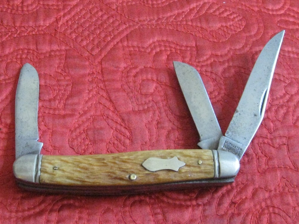 KUTMASTER 3 bl stock knife w/bone scales. 3/78" closed