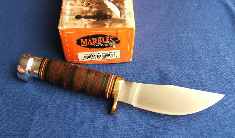 MARBLE'S FIELDCRAFT KNIFE, Leather Handle, Aluminum Pommel
