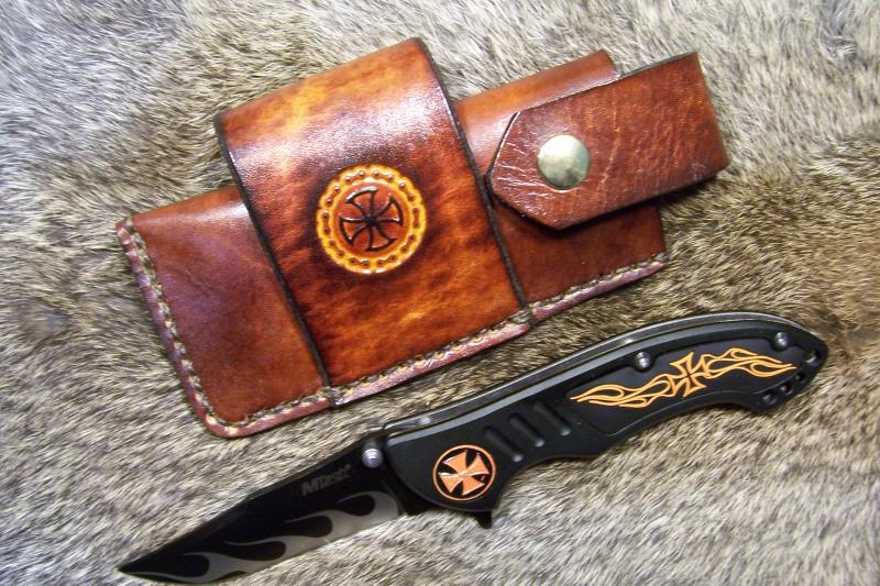 Handmade Leather Pocket Knife Case Sidewinder Large # 17592