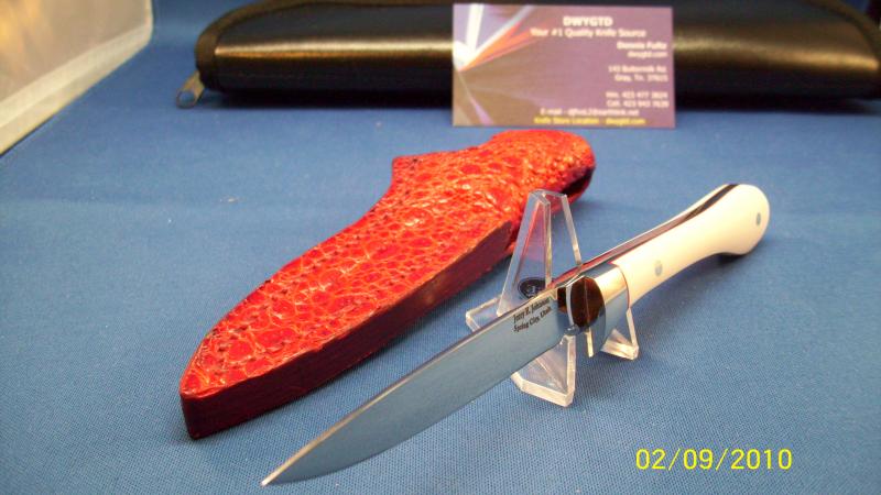 JERRY JOHNSON CUSTOM ELEPHANT IVORY PURSE KNIFE w FROGSKIN SHEATH