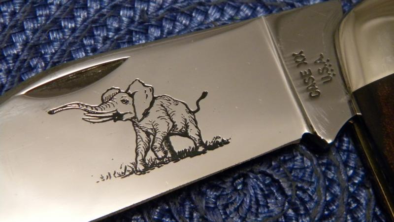 Case XX USA 4 Dot (1976) Laminated Wood 6250 Etched Elephant Toe Knife