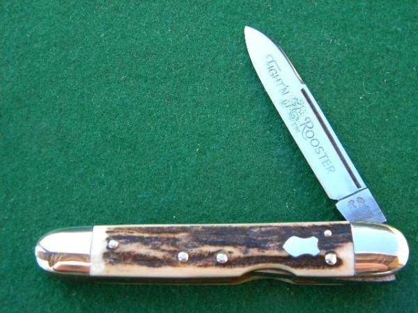 Fight'n Rooster Frank Buster Cut. Co. Germany Stag Lockback Knife - Mint