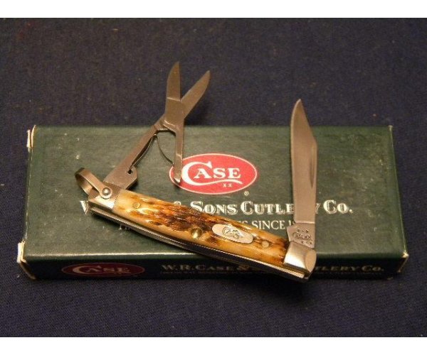 Case XX USA 2003 Amber Bone 6233 SS Pen Knife with Scissors - NIB