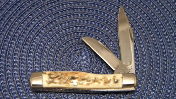 Custom Stag Slip Joint Folding Gunstock Knife by A.M. Mayhall - C. 1960's