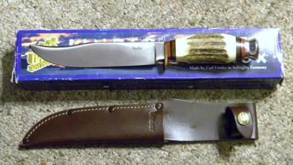 Linder Messer Solingen Germany Stag Fixed Blade Sheath Knife in Box