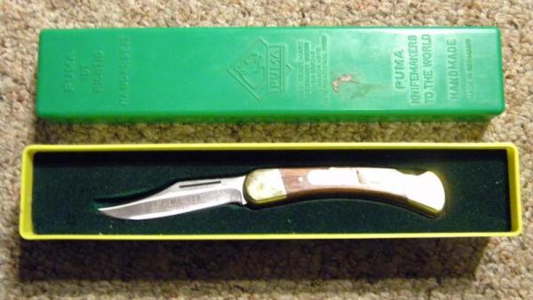 Puma Germany Stainless Wood 960 Cub Folding Lockback Knife c.1978 in Box