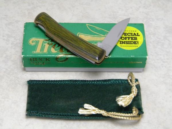 Buck 527-GR USA The Treasury Green Laminated Wood Folding Lockback Knife & Pouch in Box