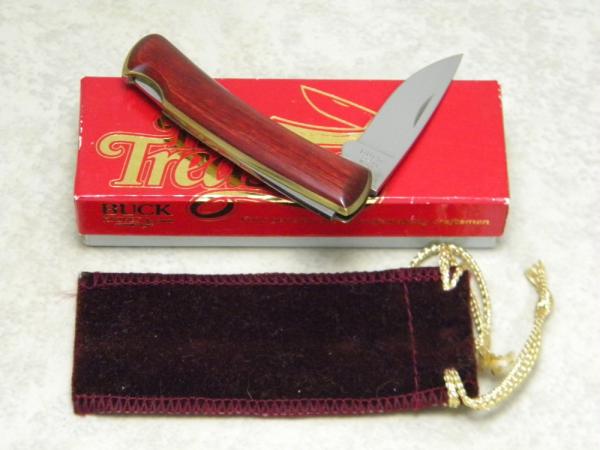 Buck 527-RD USA The Treasury Red Laminated Wood Folding Lockback Knife & Pouch in Box