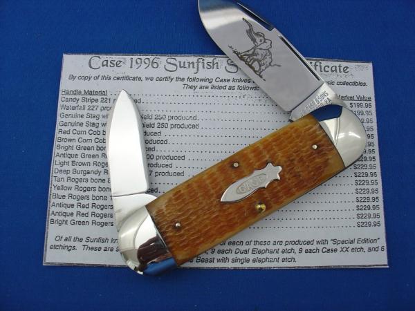 Case XX Classic Sunfish/Toenail Genuine Light Brown Rogers Bone Knife ...