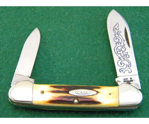 Case XX Stainless USA 3 Dot (1977) Stag 52131 SSP Blue Scroll Canoe ...