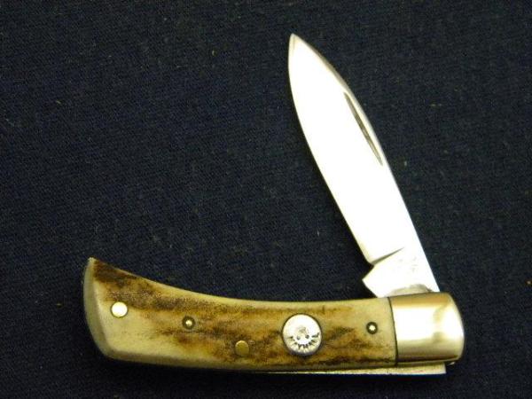 Custom Stag Slip Joint Folding 1 Blade Knife by A.M. Mayhall - C. 1960's