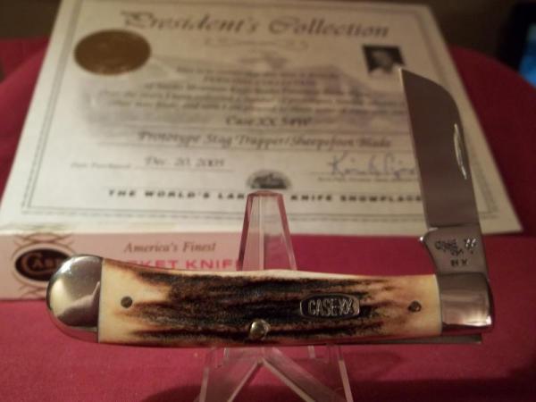 CASE 1987 54W PROTOTYPE GENUINE STAG SINGLE SHEEPFOOT BLADE TRAPPER ...