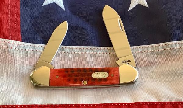 1997 Case xx Canoe Knife w Great Pocketworn Red Pick Bone Handles MDL ...